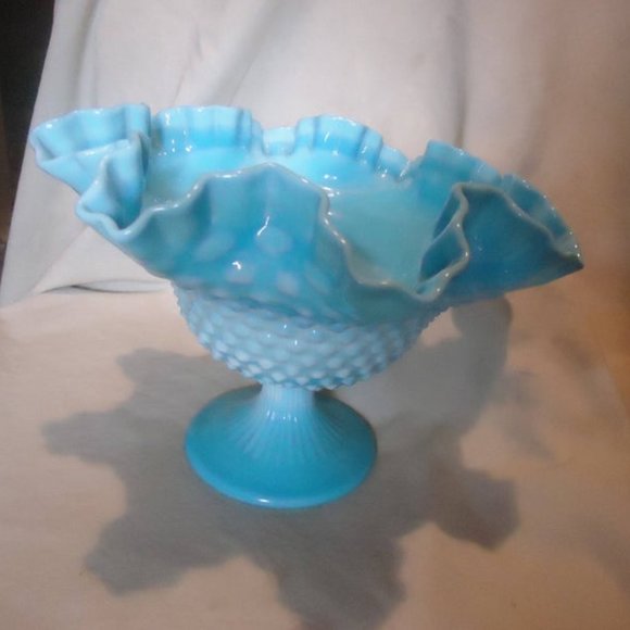 Fenton | Dining | Fenton Hobnail Blue Swirl Milk Glass Compote Bowl ...